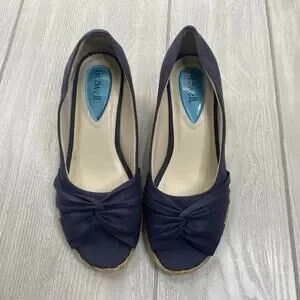 Fitzwell | Shoes | Fitzwell Womens Blue Peep Toe Canvas Wedge ...